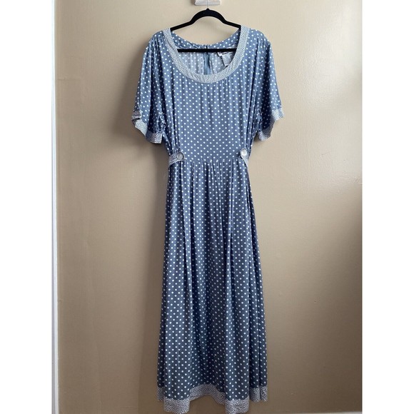 Jamie Brooke | Dresses | Jamie Brooke Womens Blue Polka Dot Belted ...